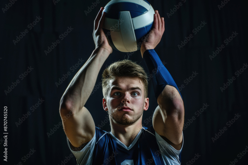 portrait of male volleyball player emphasizes his intense concentration ...