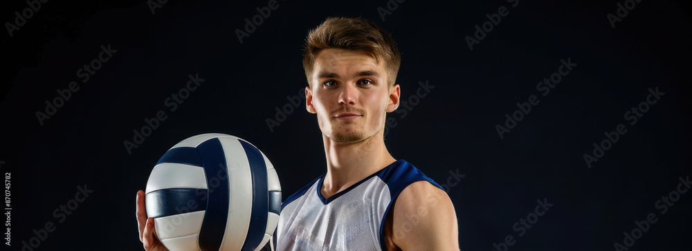 portrait of male volleyball player emphasizes his intense concentration ...