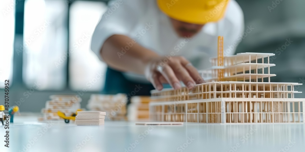 Civil engineer overseeing the construction of a sports stadium, with ...
