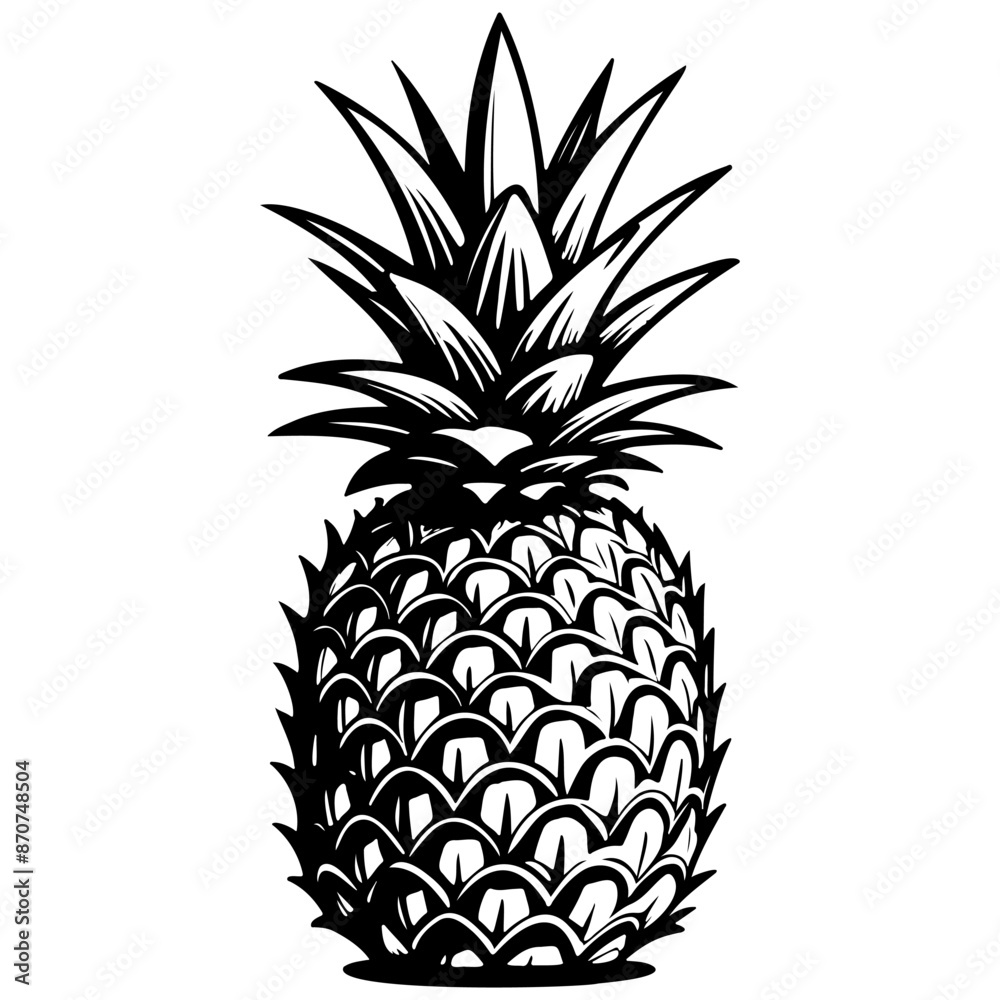 cartoon pineapple isolated hand drawn line illustration, transparent ...