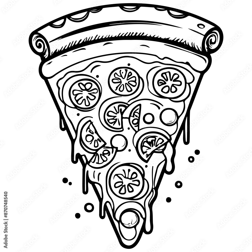 cartoon pizza drawing, outline cartoon line, vector engraving with ...
