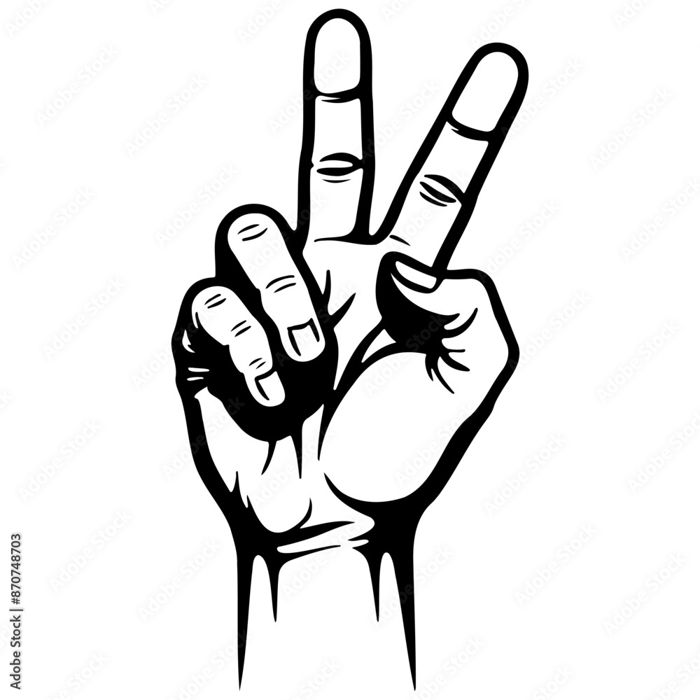 Vector cartoon peace sign black hand drawn line illustration ...