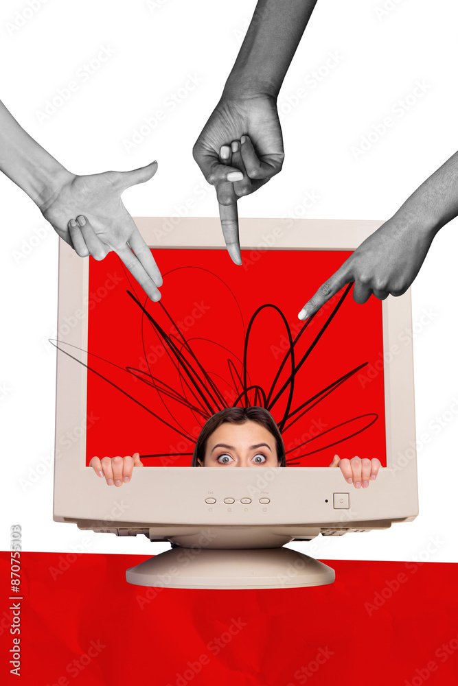 Vertical collage computer pc screen monitor human hands body fragment ...