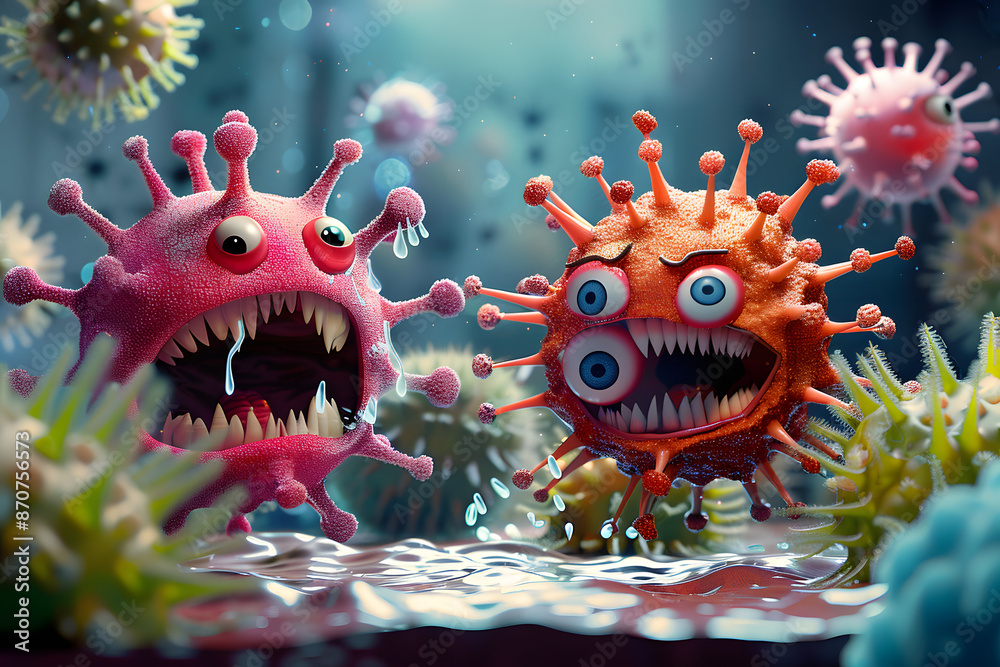 Microbes and viruses germ characters with funny faces mascots of ...