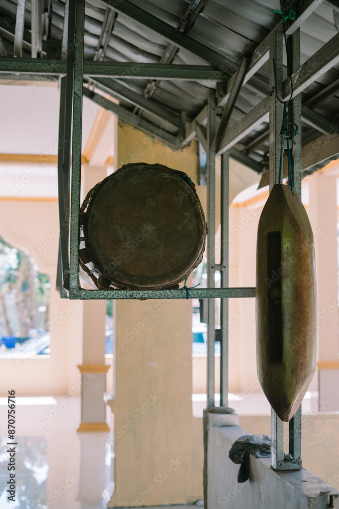 Traditional mosque drum, known as a bedug, used for call to prayer ...