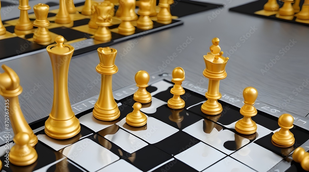 chess pieces on the board The set of golden chess pieces element pawn ...