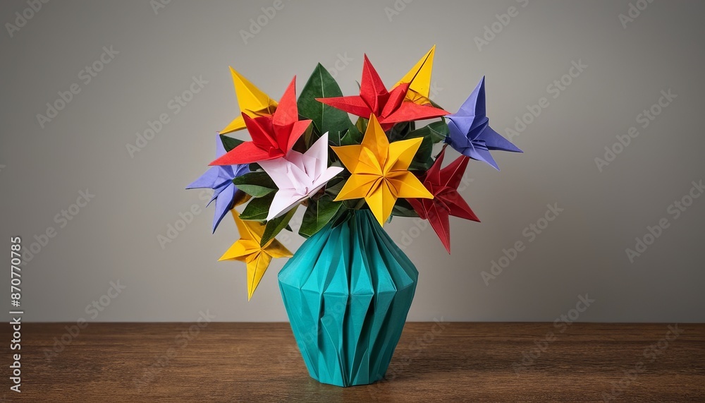 Origami Papercraft: Flowers in a Vase Stock Illustration | Adobe Stock