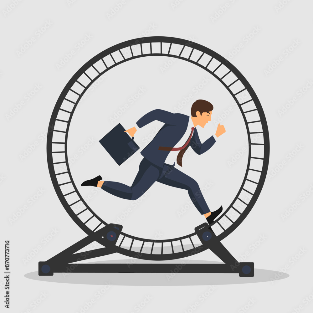 Rat race concept. Business man running in hamster wheel. Tired stressed ...