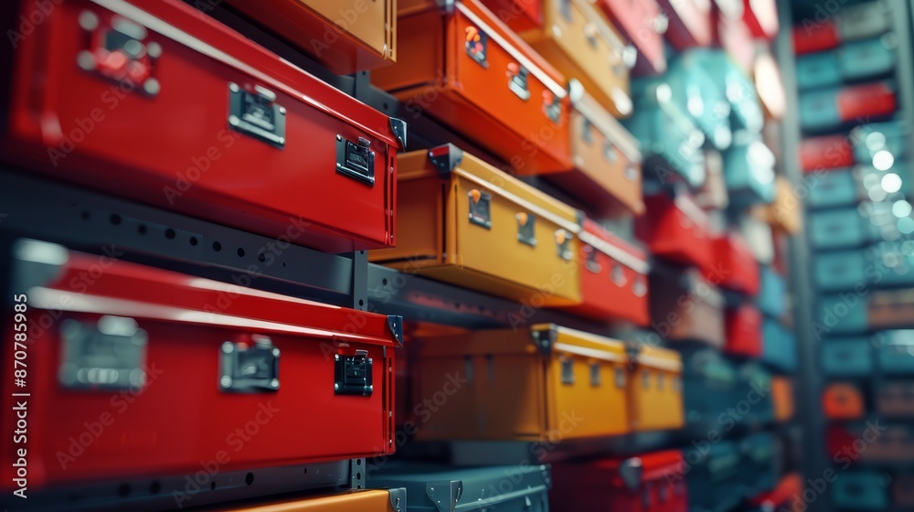 Document storage boxes stacked neatly, highlighting organization, close ...