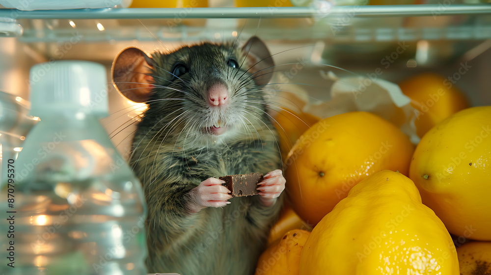 A rat with a mischievous grin enjoys chocolate inside a fridge ...