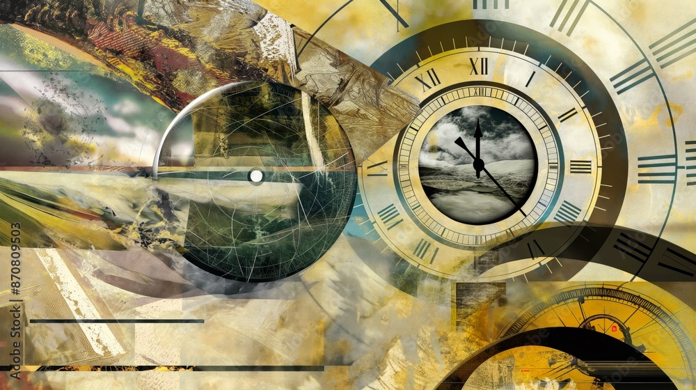 Collage of vintage and modern elements creating an abstract ...