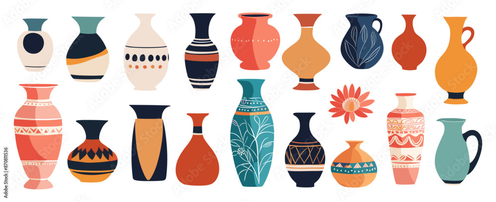 Collection of trendy flower vases. Minimalist retro style ceramic ...