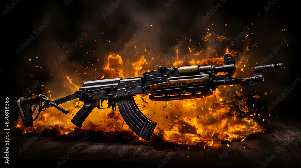 Dramatic depiction of AK 47 in action - A vivid manifestation of raw ...