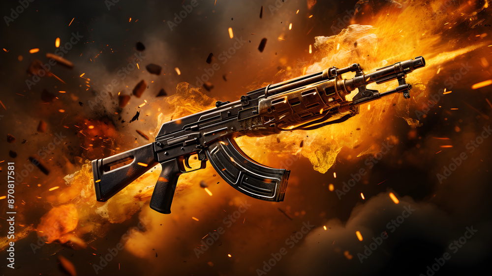 Dramatic depiction of AK 47 in action - A vivid manifestation of raw ...