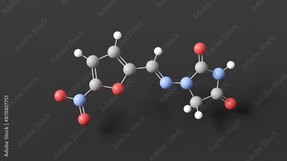 nitrofurantoin molecule 3d, molecular structure, ball and stick model ...