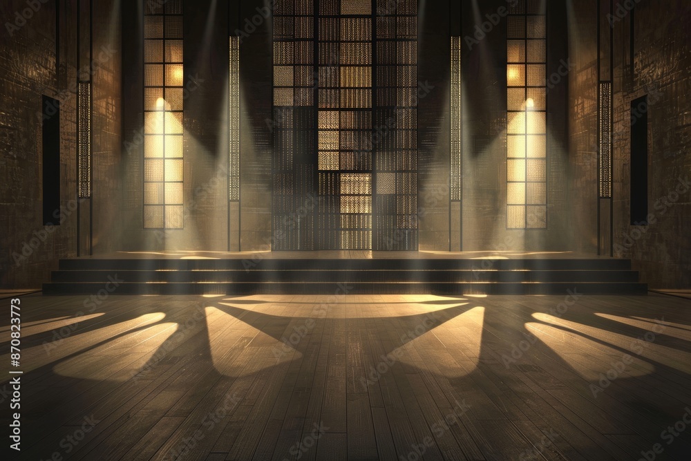 A Jazz Age Glamour themed night club stage in 3D, with soft ...