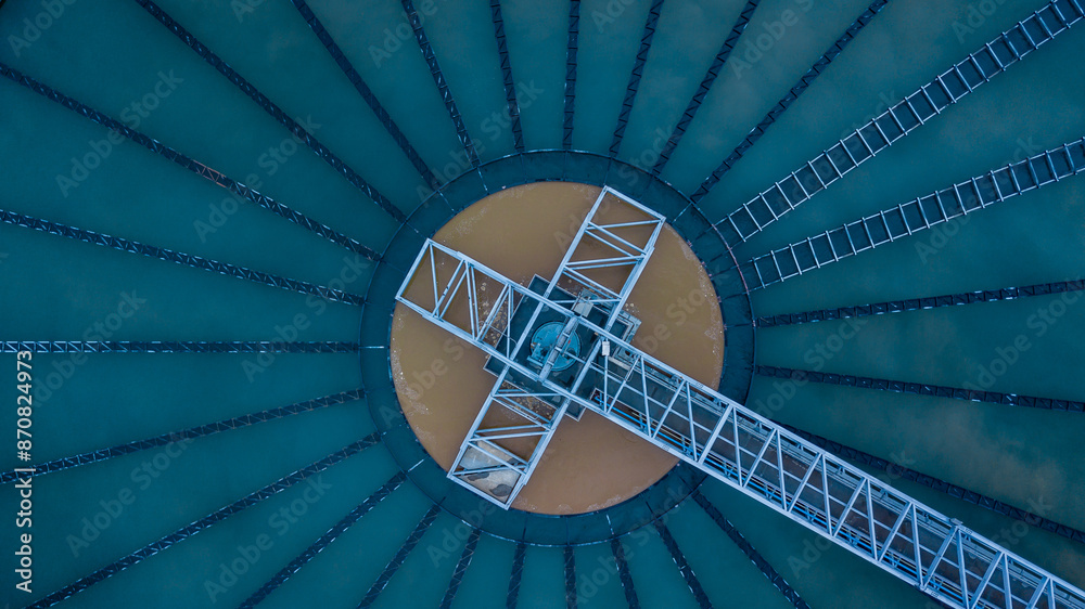 Aerial view of sewage water treatment plant, Purification process water ...