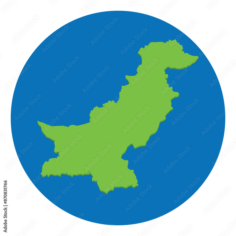 Pakistan map. Map of Pakistan in globe design with blue circle Stock ...