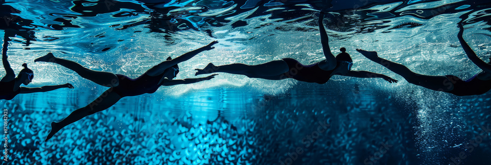 Synchronized Swimmers in Underwater Silhouette - Four synchronized ... Synchronized Swimmers in Underwater Silhouette - Four synchronized ...