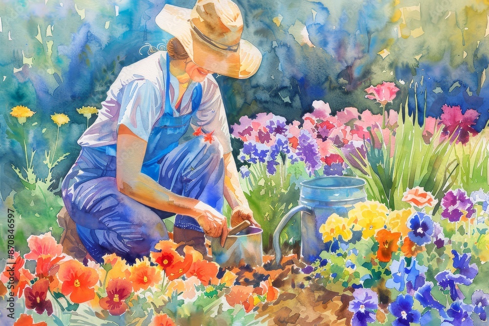 Watercolor Painting of a Woman Gardening - A watercolor painting ... Watercolor Painting of a Woman Gardening - A watercolor painting ...