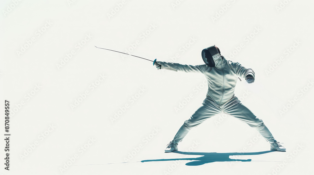Fencer in full gear lunging in a brilliant white space - A fencer in ...