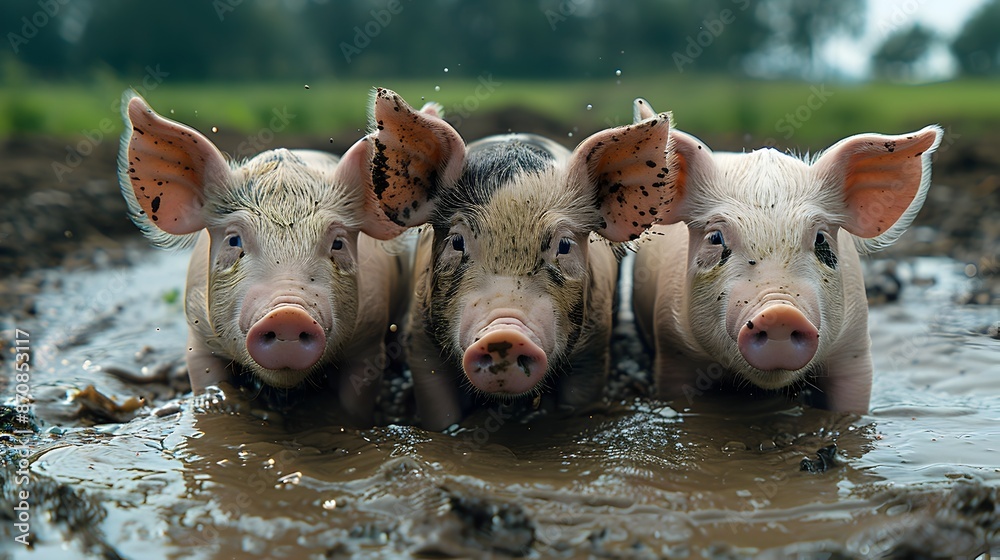 Pigs Wallowing in Muddy Pigsty on Farm Animal Husbandry Concept Stock ...