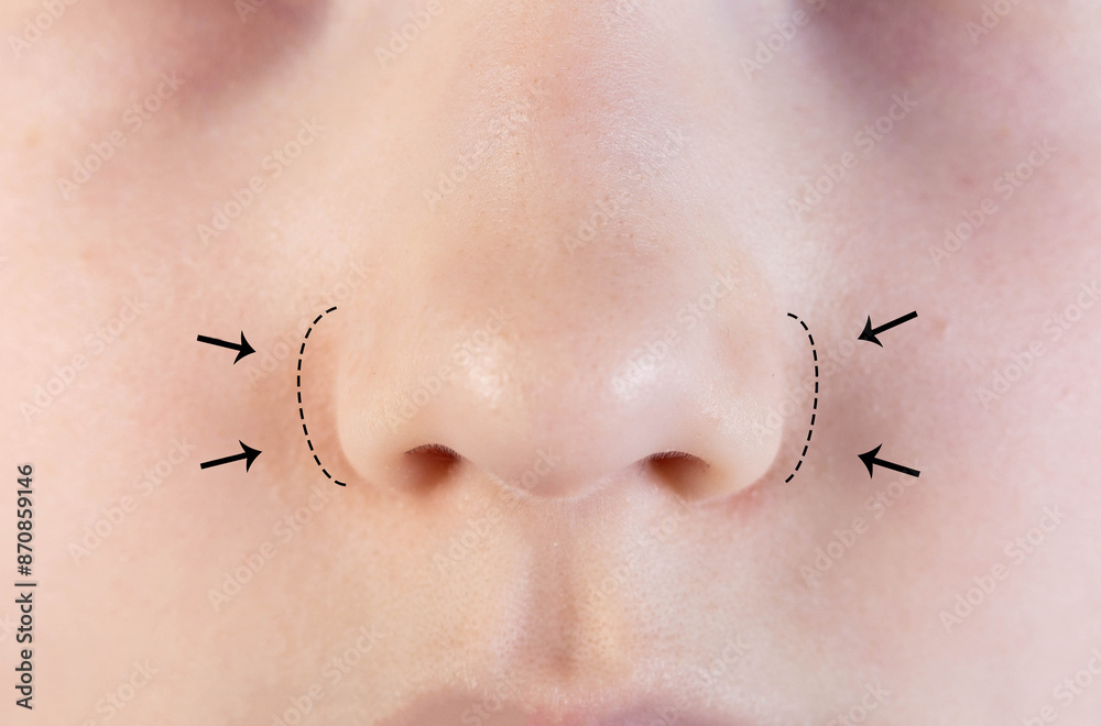 The nose of a child girl with black marks before surgical correction ...