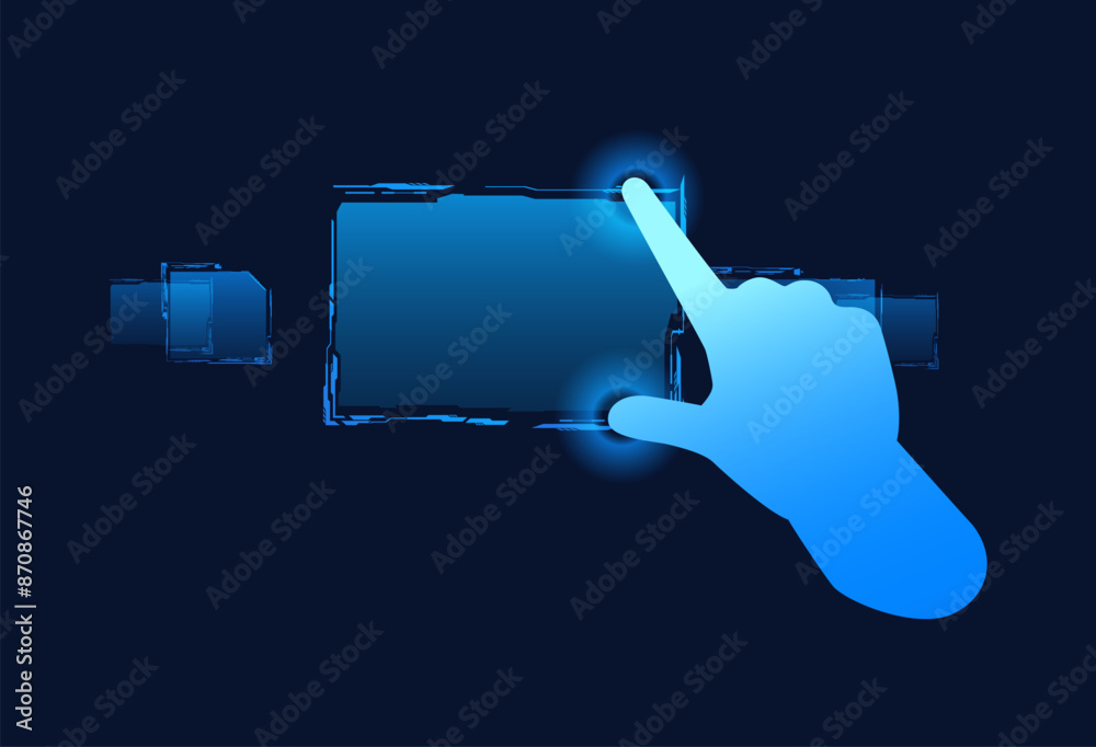Vector illustration of hand gesture interface on isolated dark ...