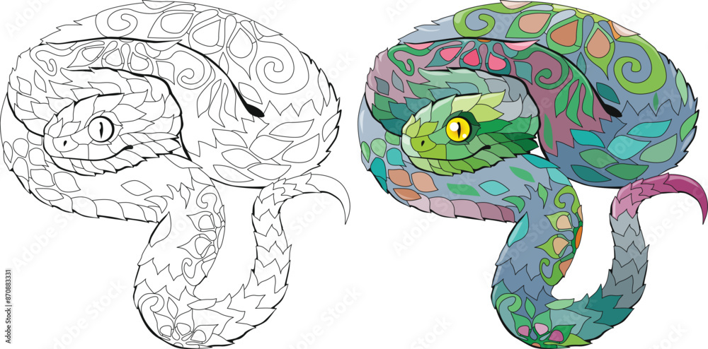 Zentangle snake. Hand drawn decorative vector illustration for coloring ...