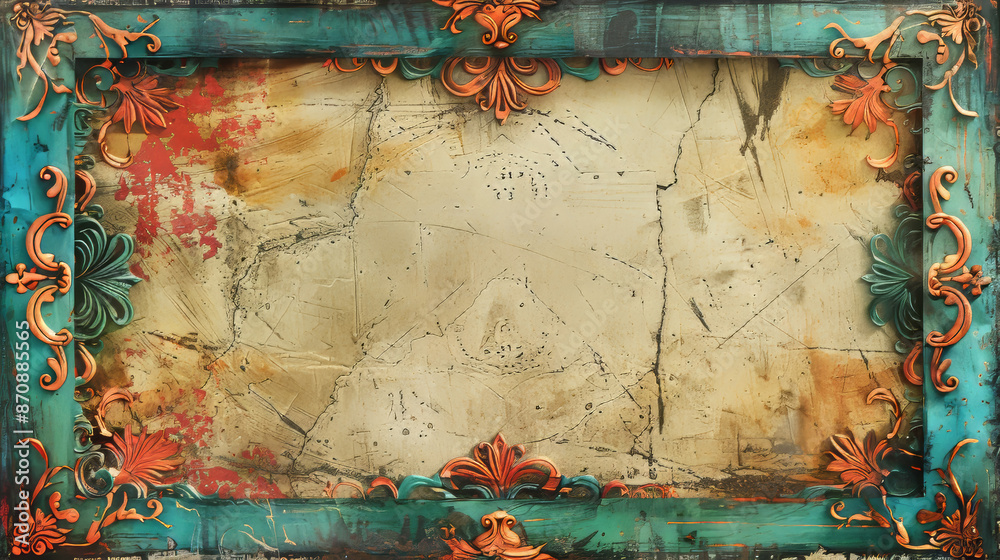 Colorful rectangular frame with a vintage collage design, made to look ...