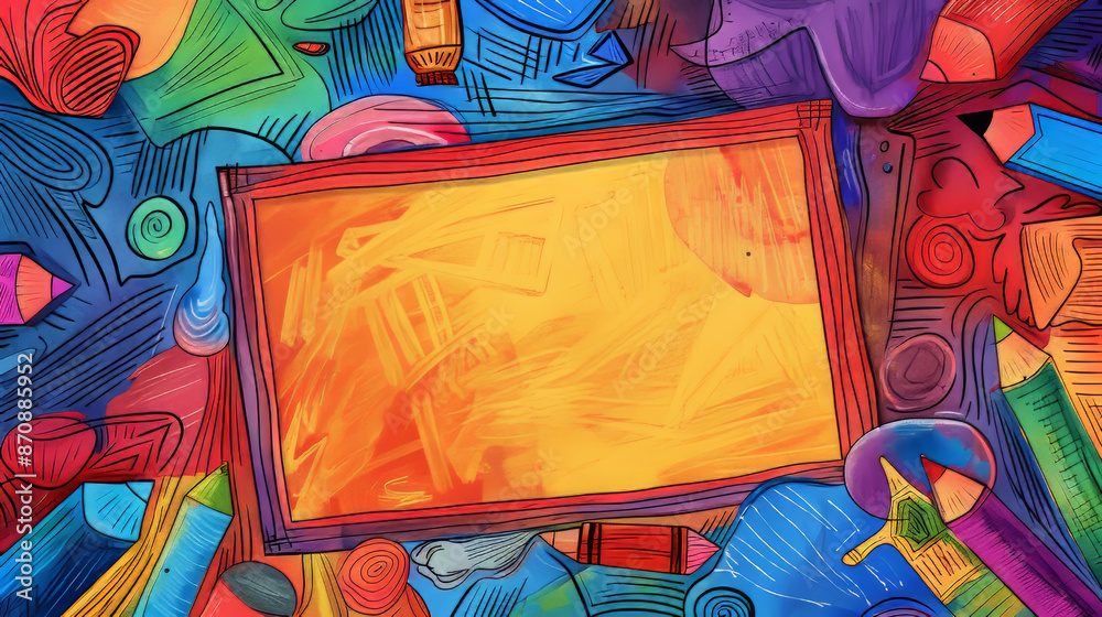 Colorful rectangular frame with a vintage collage design, made to look ...