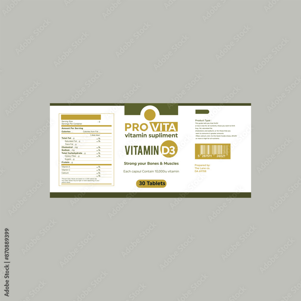 Vetor de Vitamin d label design Supplement label design Nutrition label ...