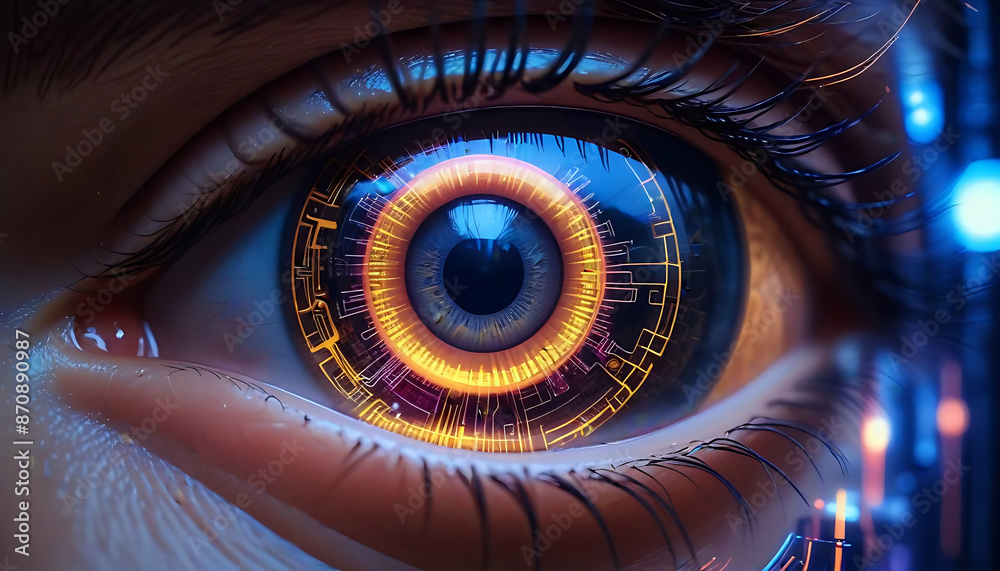 Realistic hologram of the human eye and real eye closeupLaser eye ...
