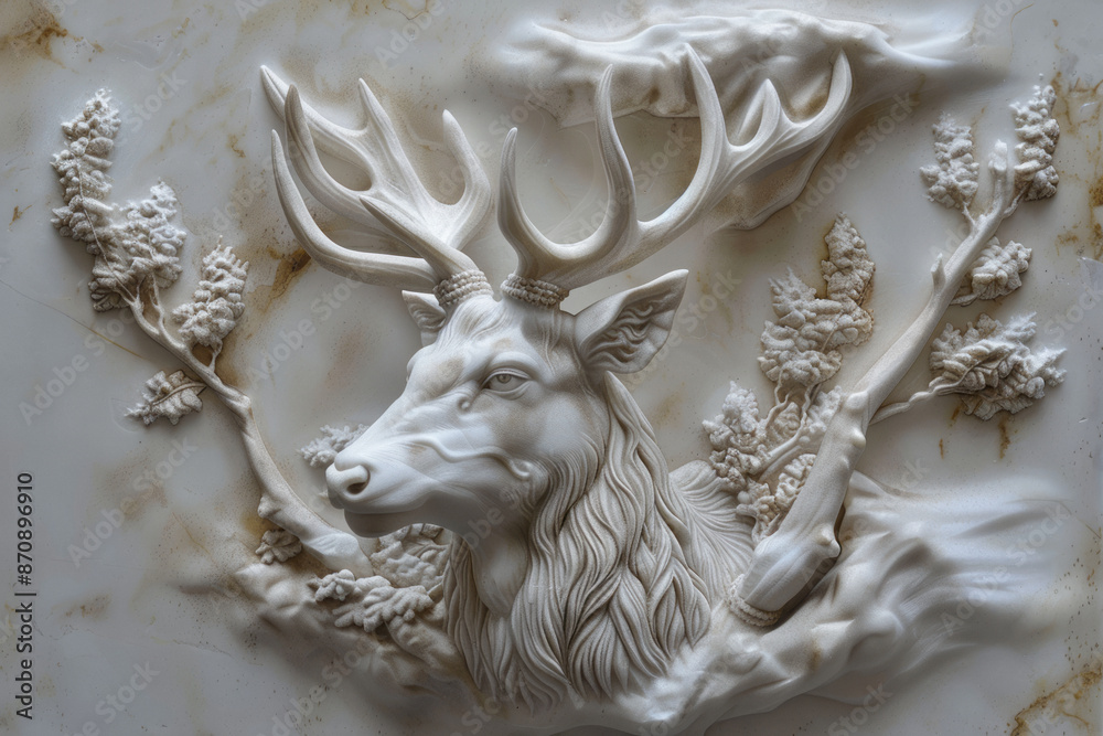 bas-relief, gypsum, deer head, side view, nature. Generative AI ...