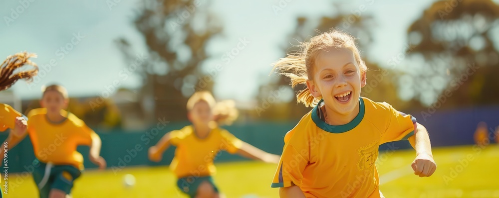 School Sports Team A vibrant image of a school sports team competing in ...