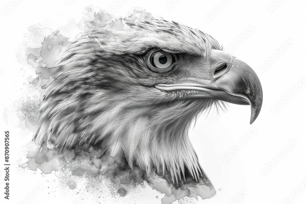 Grayscale depth map in black and gray. Bald Eagle head coin design in ...