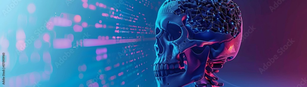 Cybersecurity skull with data encryption side view representing secure ...