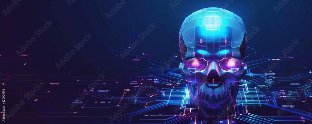 Cybersecurity skull with network security front view showcasing ...