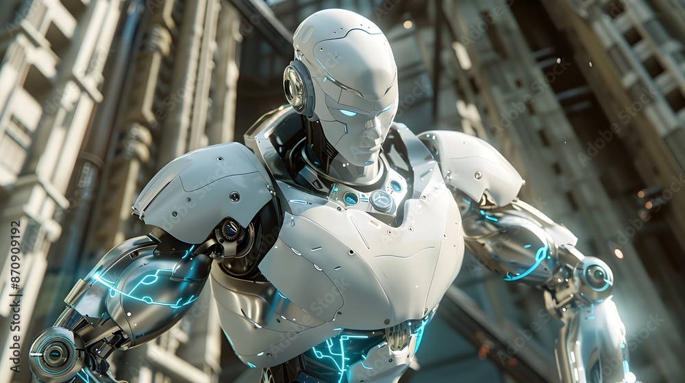 of a powerful and majestic white robot paragon a mechanical sentinel ...