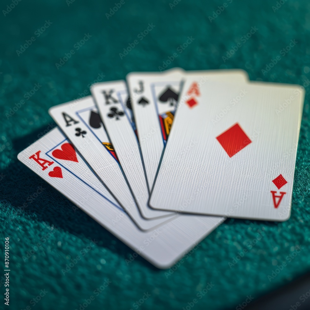 Ace cards lay on poker table background and selective focus Stock ...