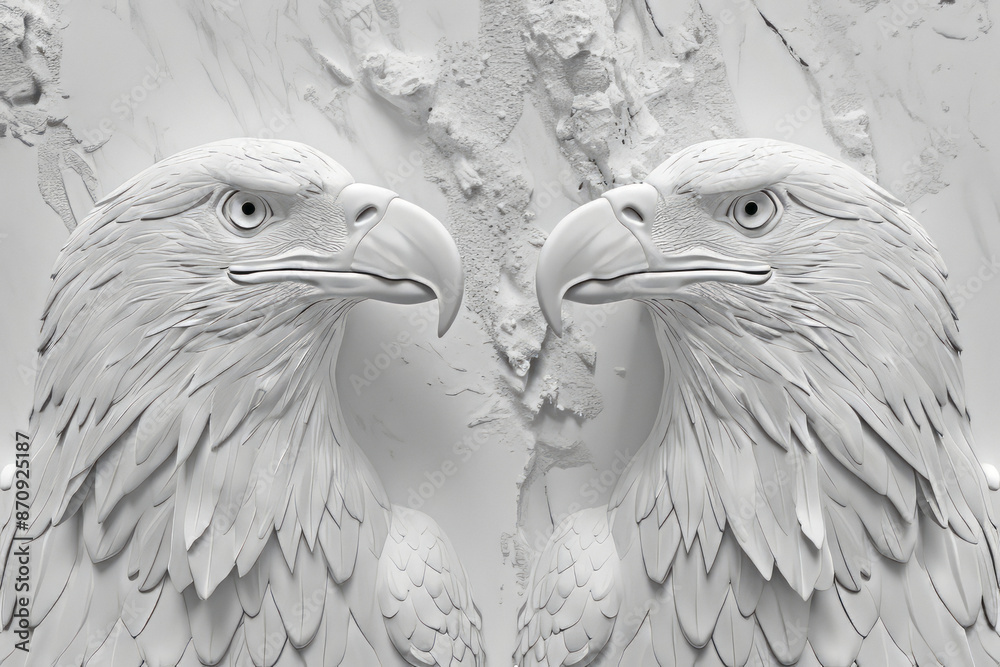 Grayscale depth map in black and gray. Bald Eagle head coin design in ...