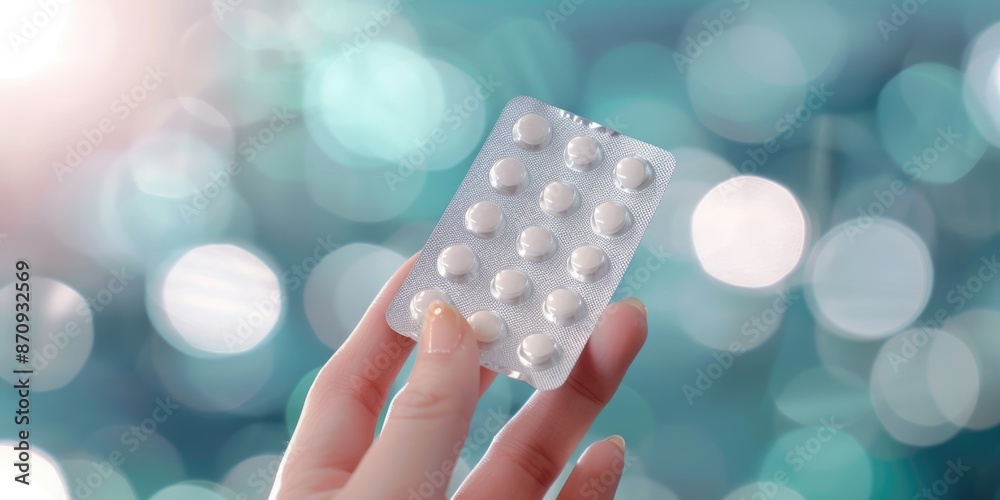 hand holding hormonal oral contraceptives medicine focus on healthcare ...