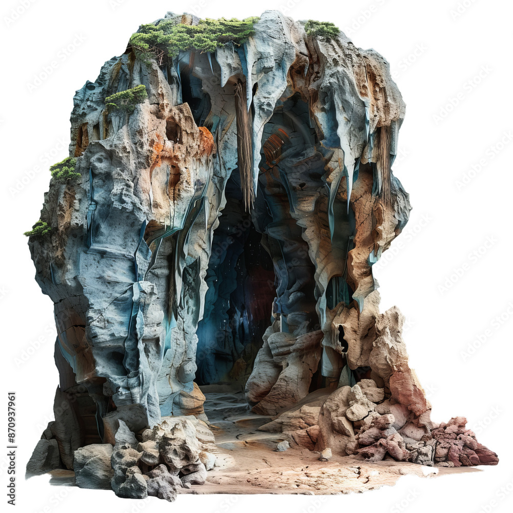 Highly detailed scale model of a colorful cave with intricate features ...
