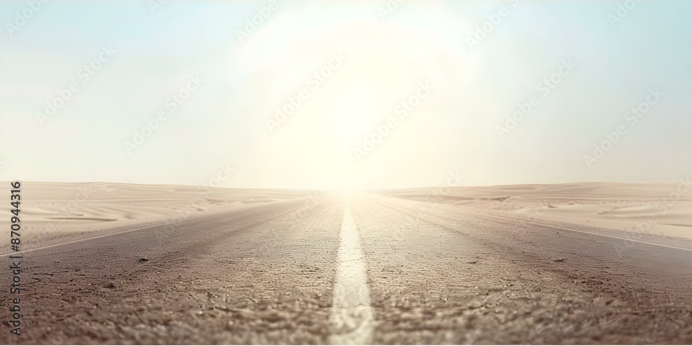 Heat waves distort desert road creating mirage effect under intense sun ...