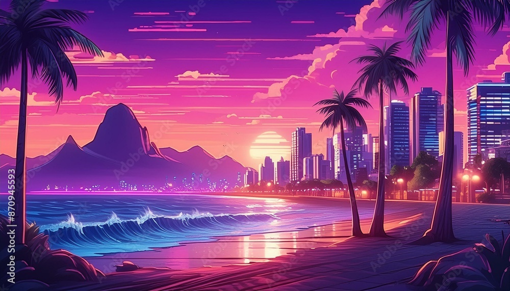 Summer Cyberpunk Background - Colorful Vaporwave Beach Background or ...