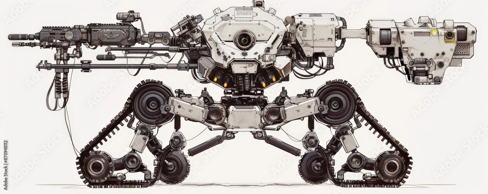 A detailed drawing of a tactical robot, featuring its weapon mounts ...
