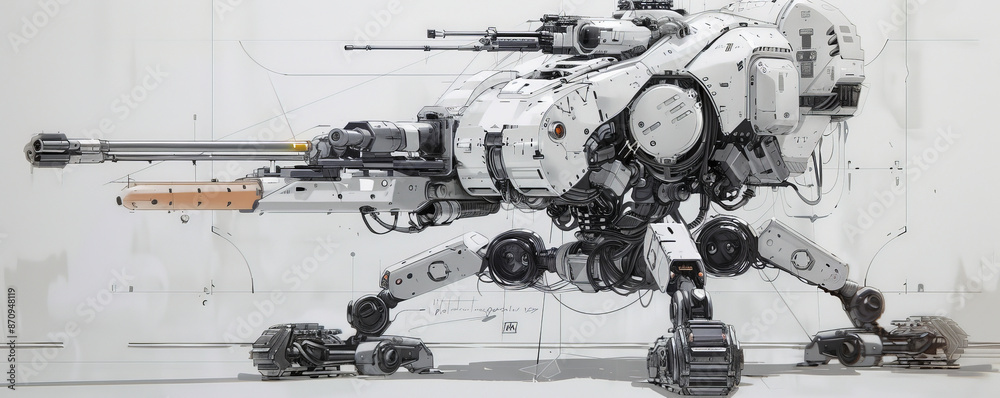A detailed drawing of a tactical robot, featuring its weapon mounts ...