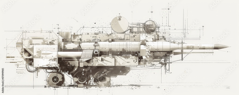 A detailed sketch of a surface-to-air missile system, featuring its ...