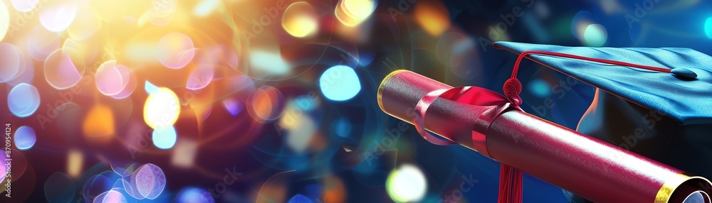 Graduation cap and diploma, focus on, academic achievement, vibrant ...