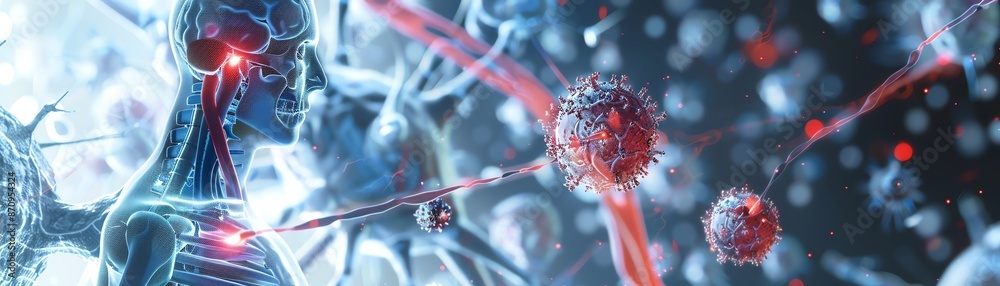 Nanobots repairing cells in a human body, focus on, medical innovation ...